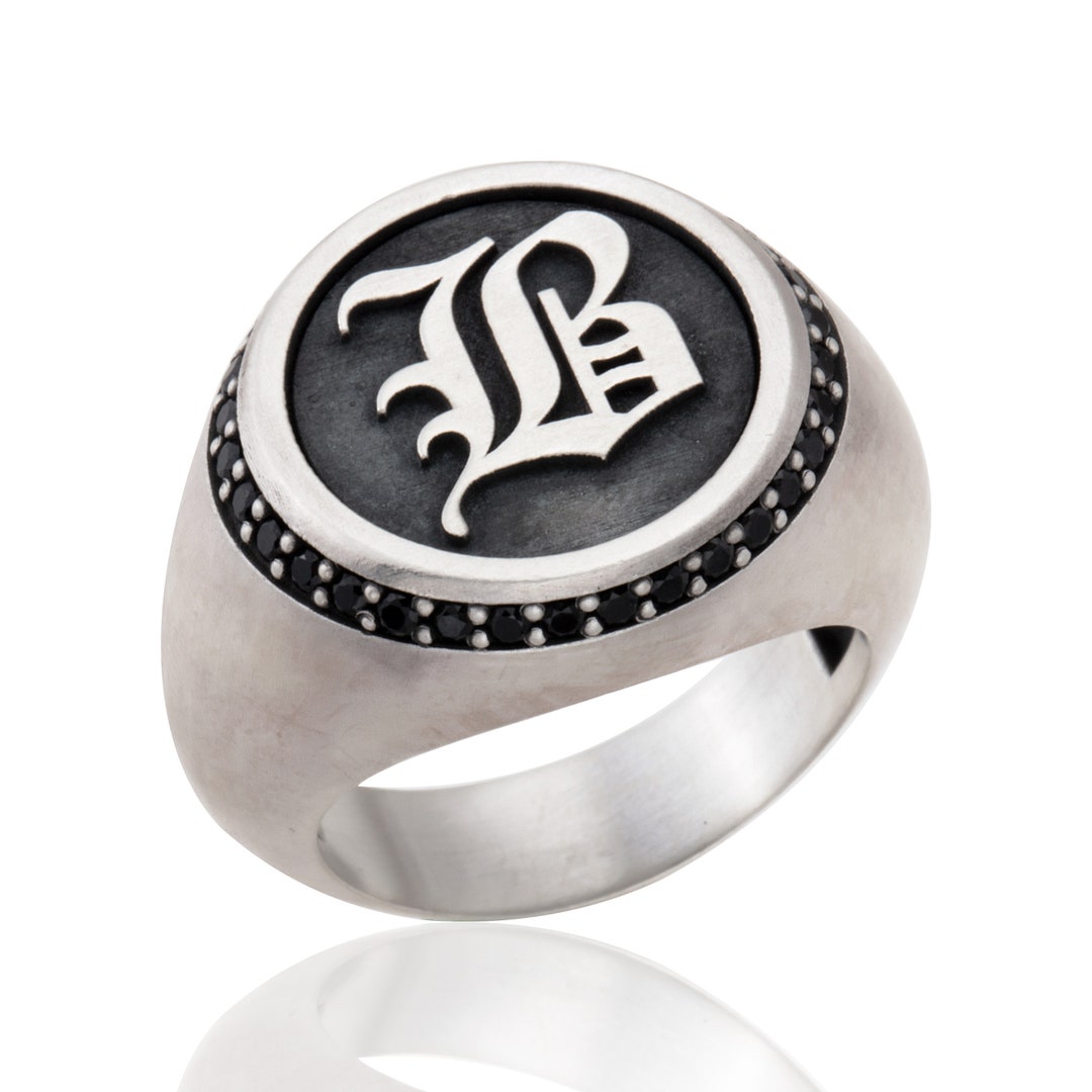 Men's Statement Silver Rings, Black Diamond Wedding Engagement Man Ring ...