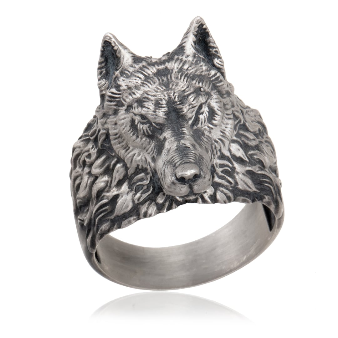 Massiver Silber Wolf Ringe Wolfskopf Herrenring Siegelringe fur Manner Alpha Wolf Ring Geschenk fur Vater Valentinstag Geschenk fur Manner