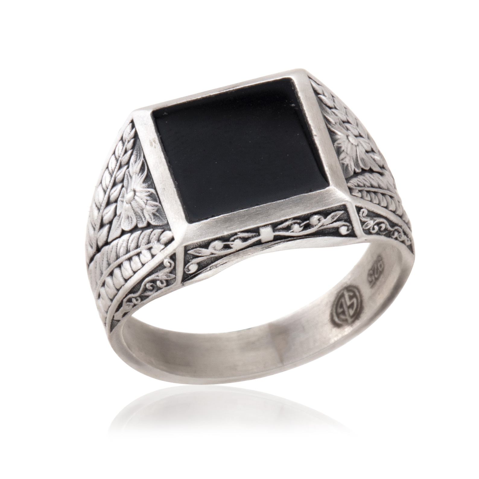 Square Onyx Ring, Black Onyx Silver Ring, Engagement Gift Ring for Man ...