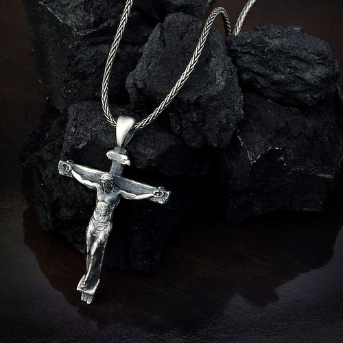 Large Silver Jesus Orthodox Crucifix Cross Necklace for Men - Etsy