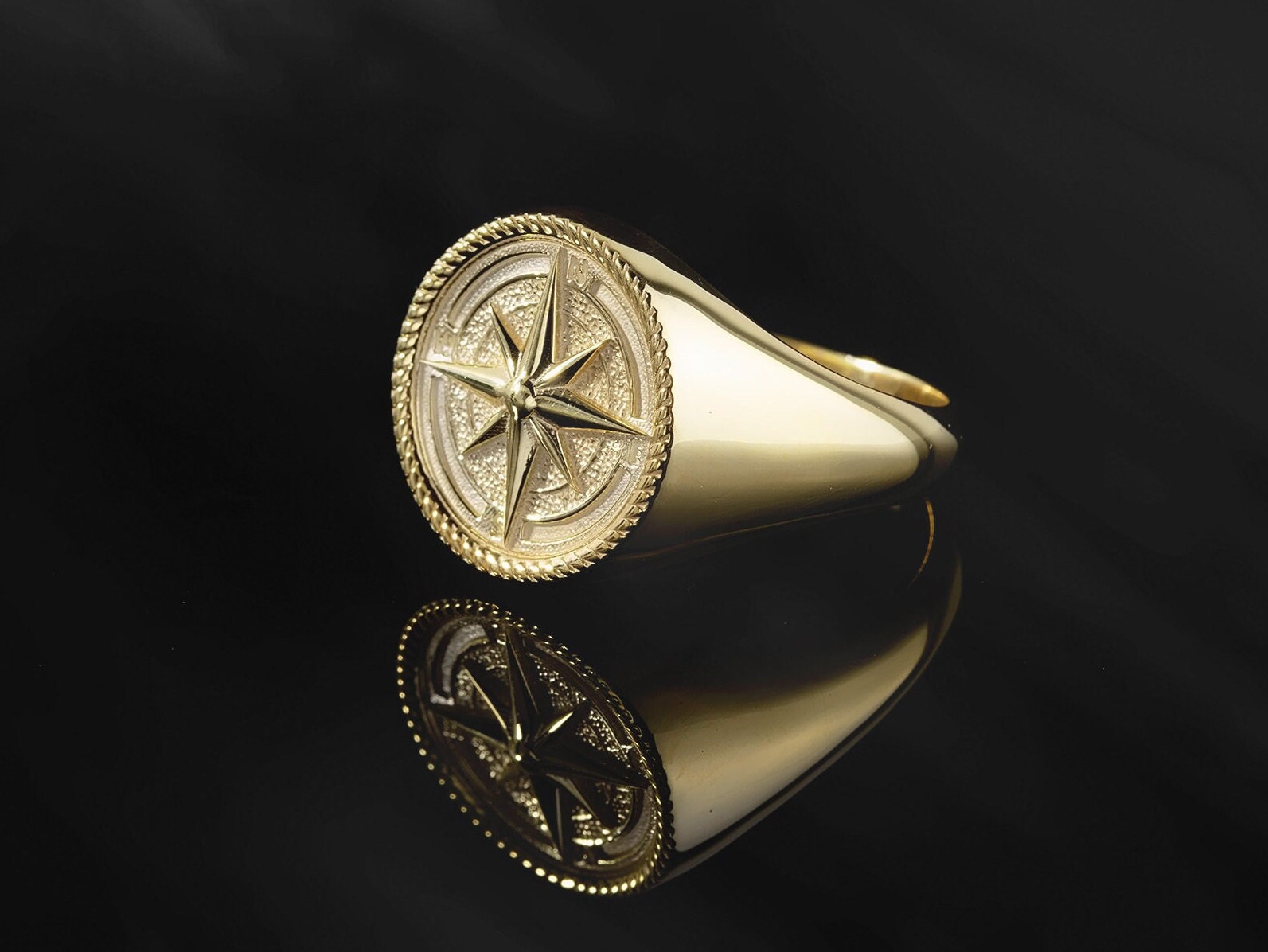 14K Solid Gold Sailor Compass Rings for Men 10K Nautical - Etsy