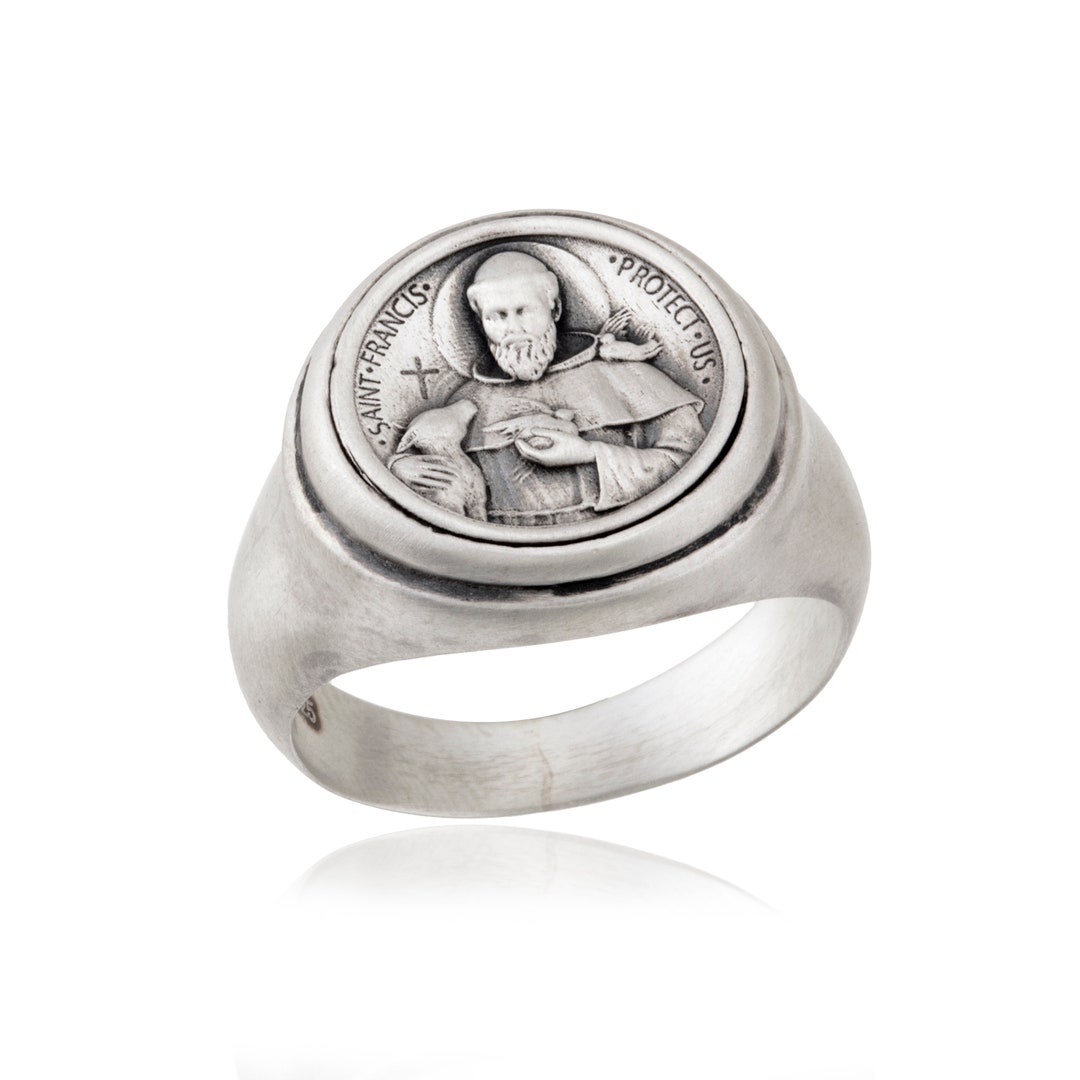 Sterling Silver Saint Francis Ring, Mens Religious Gifts, Statement ...