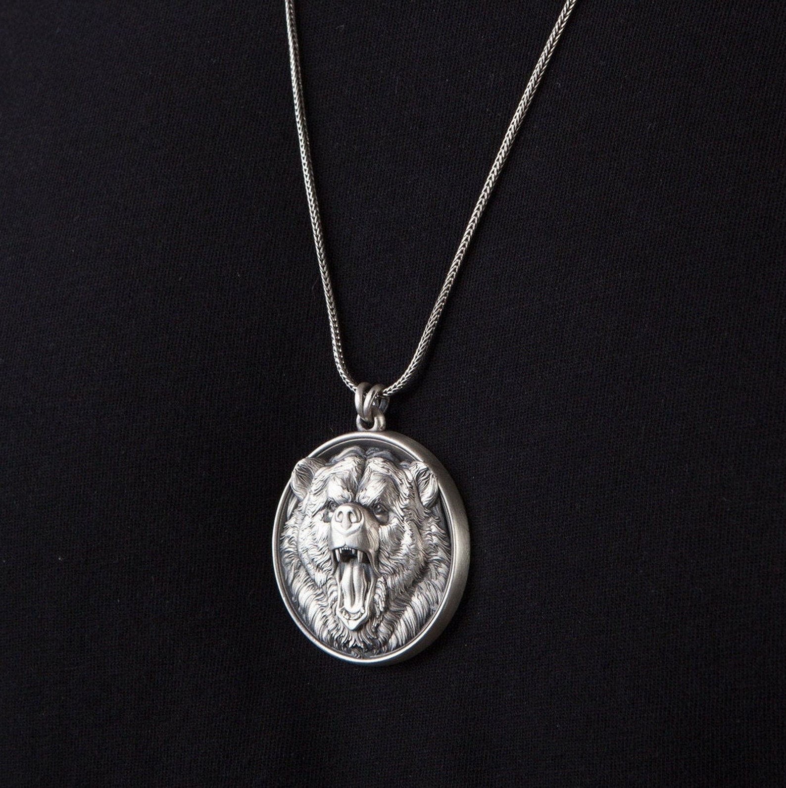 Sterling Silver Bear Pendant, Animal Pendants, Bear Medallion, Bear ...