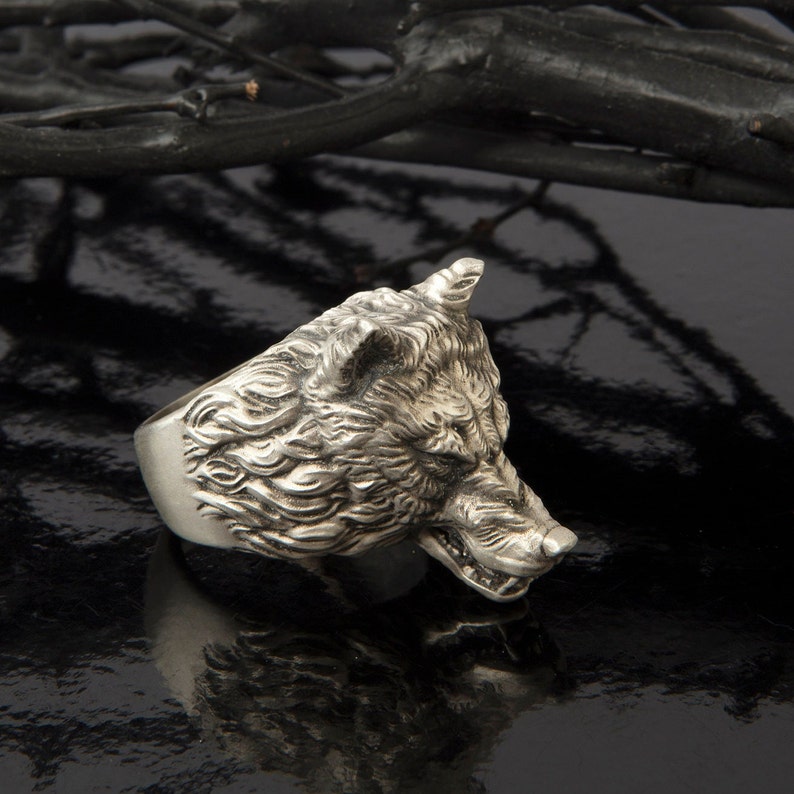 Silver Wolf Rings Wild Angry Wolf Ring Statement Men Rings - Etsy