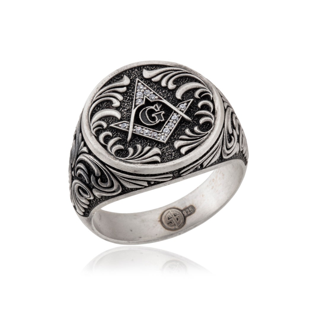 Sterling Silver Masonic Ring, Zircon Compass, Master Mason Gift - Etsy
