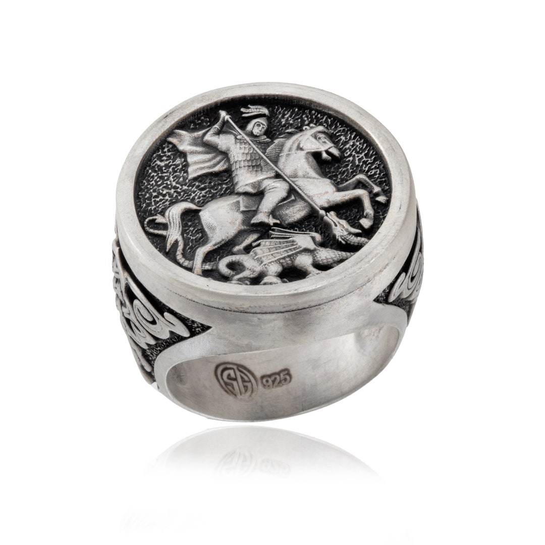 Silver Saint George Ring, St George With the Dragon, Signet Rings for ...