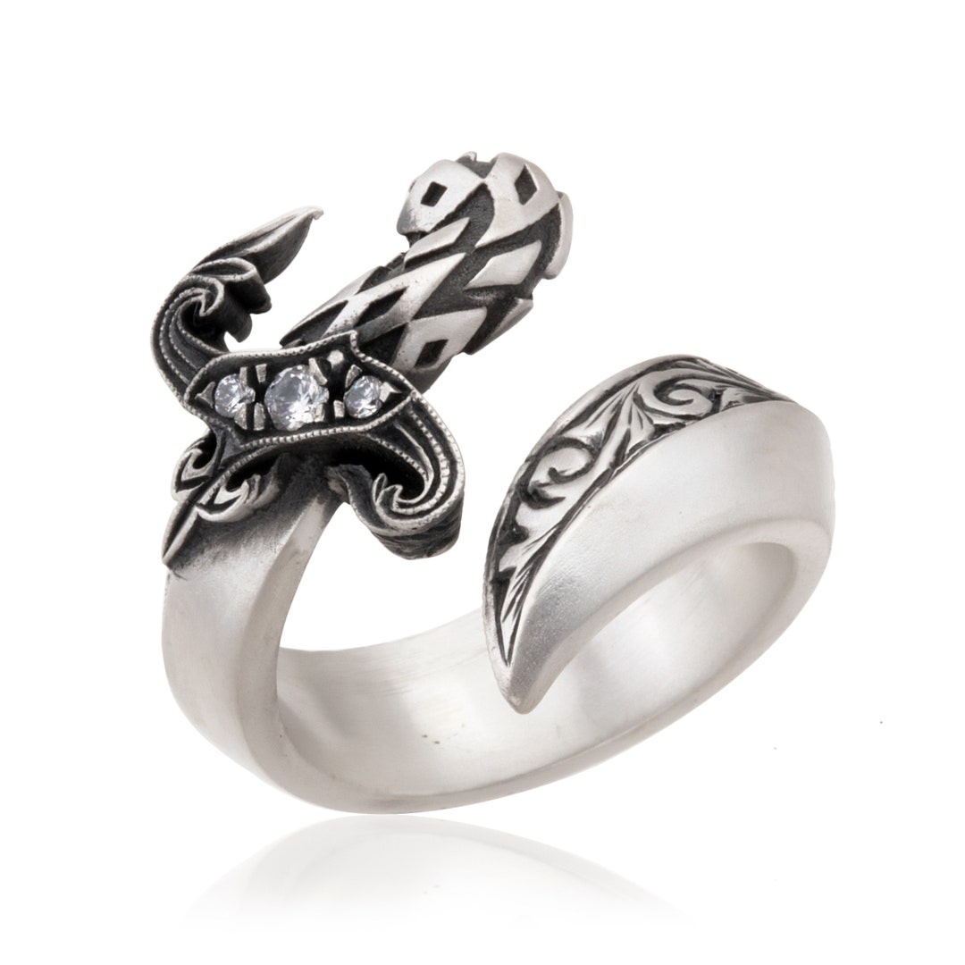 Silver Sword Rings, Men's Engagement Rings, Engraved Unique Rings, Gift ...