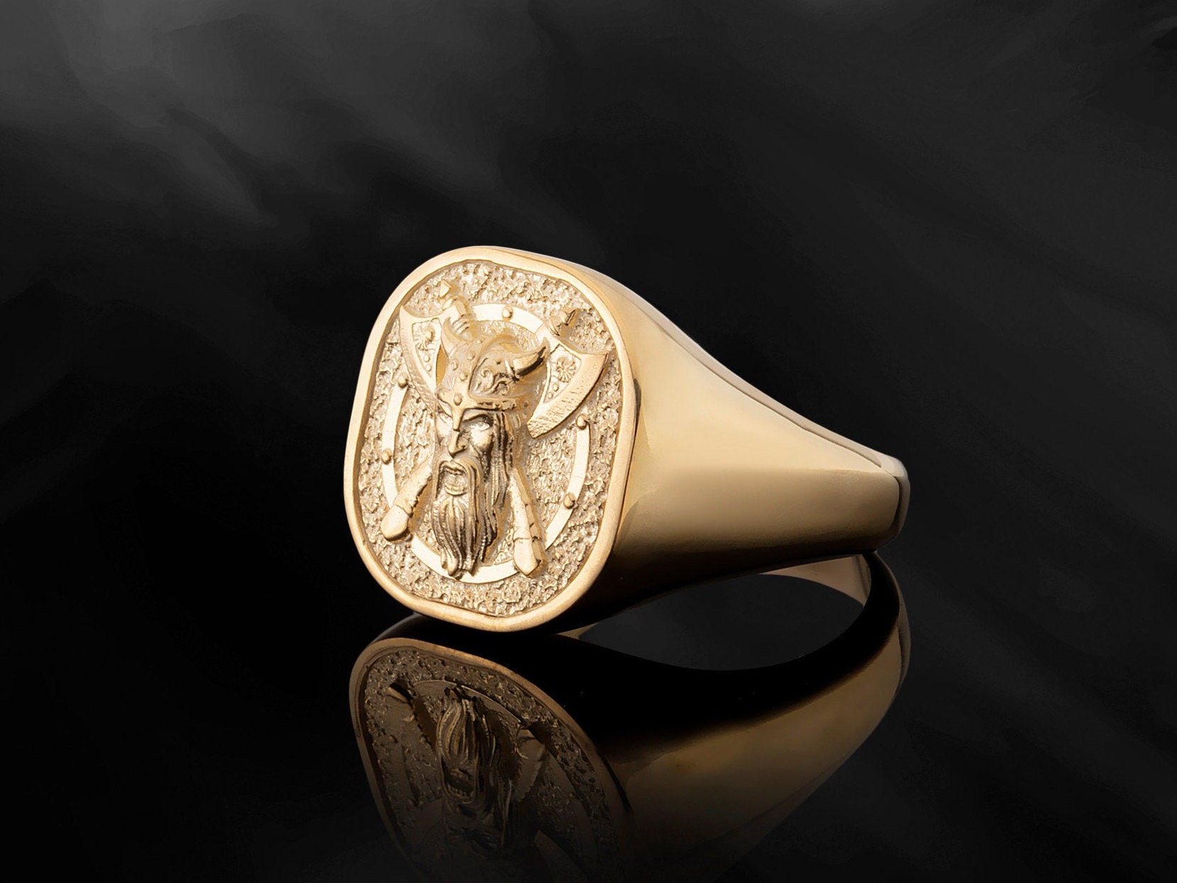 18K Gold Viking God Odin Ring, Solid Gold War God Odin Rings ...