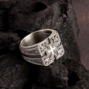 Men's Silver Cross Ring, Crucifix Signet Rings, Christian Jewelry ...
