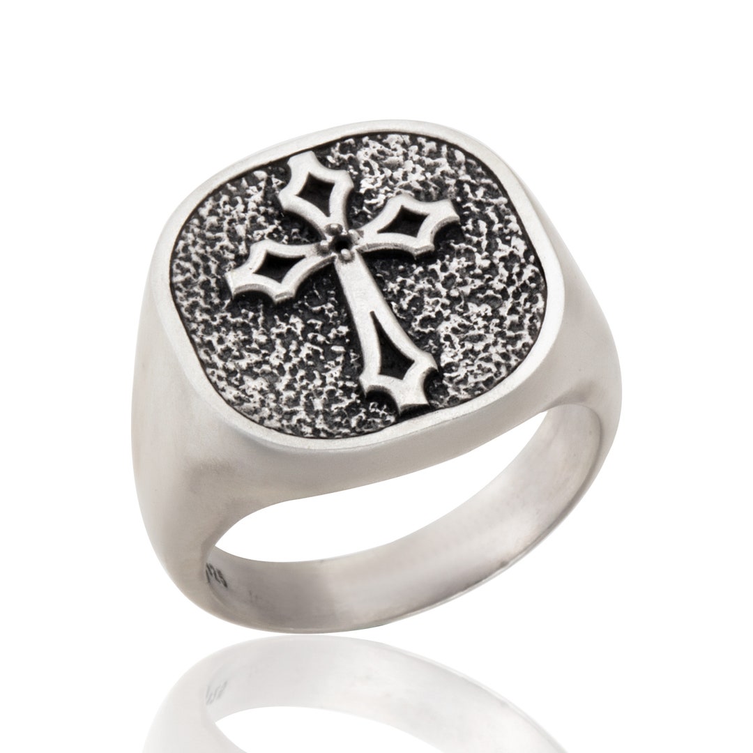 Oxidized Silver Cross Rings, Religious Men Jewelry, Jesus Crucifix Ring ...