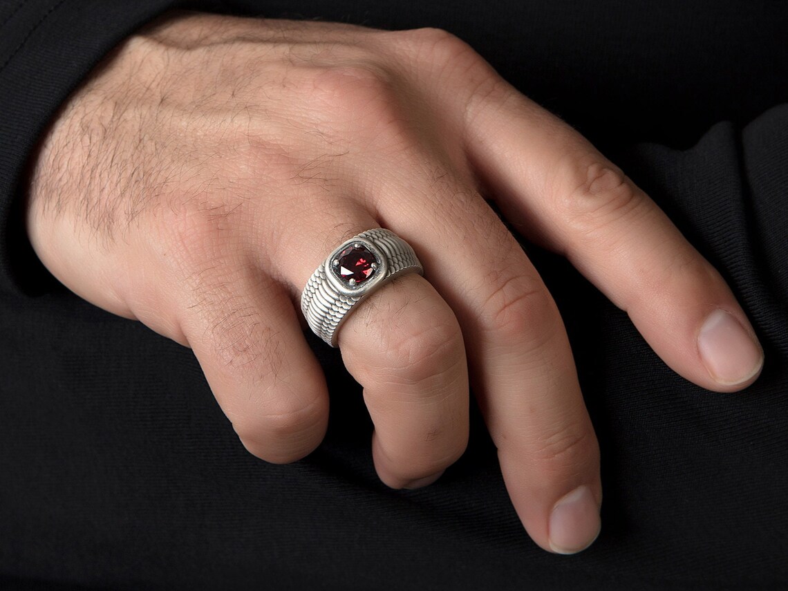 Round Gemstone Man Rings Sterling Silver Signet Men Rings - Etsy