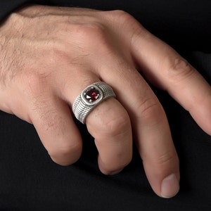 Round Gemstone Man Rings, Sterling Silver Signet Men Rings, Wedding ...