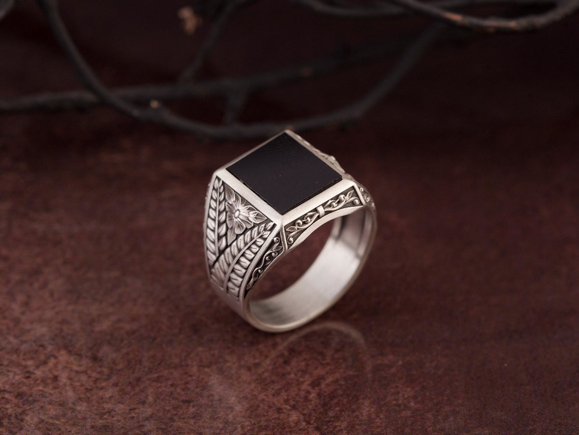 Rectangle Onyx Men Ring Black Onyx Silver Ring Handmade Men | Etsy