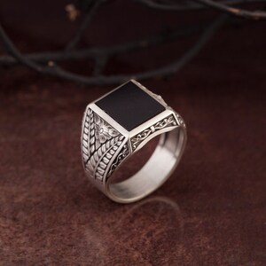 Rectangle Onyx Men Ring Black Onyx Silver Ring Handmade Men | Etsy