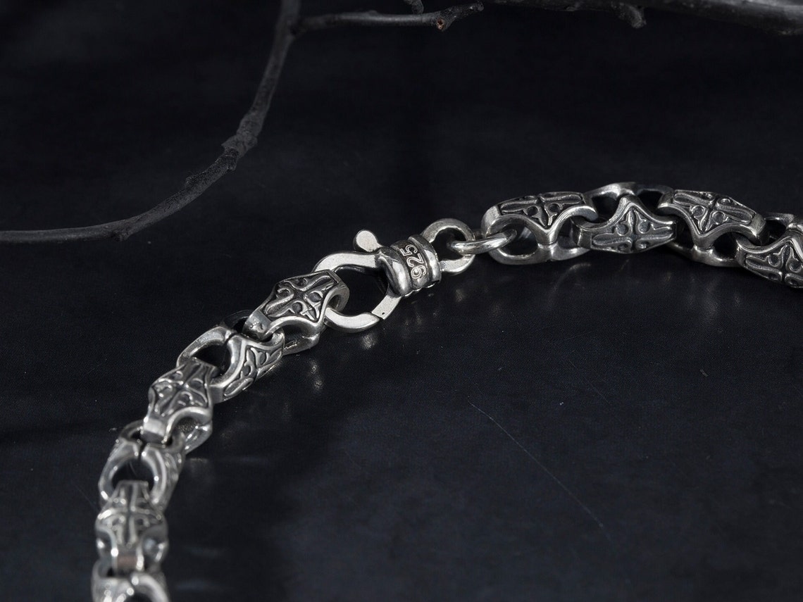 Engraved Handmade Chain Bracelet Sterling Silver Men Chain - Etsy