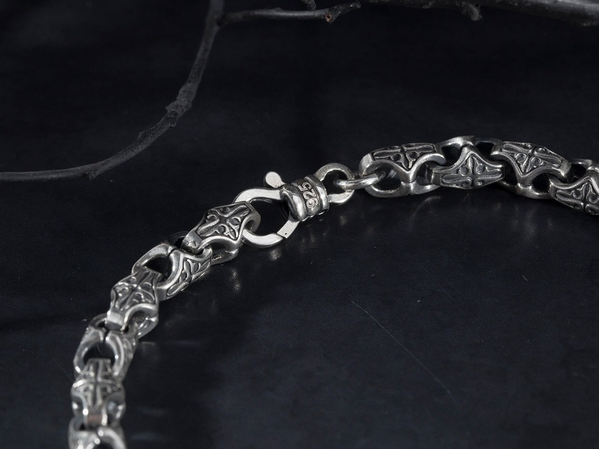 Engraved Handmade Chain Bracelet Sterling Silver Men Chain - Etsy