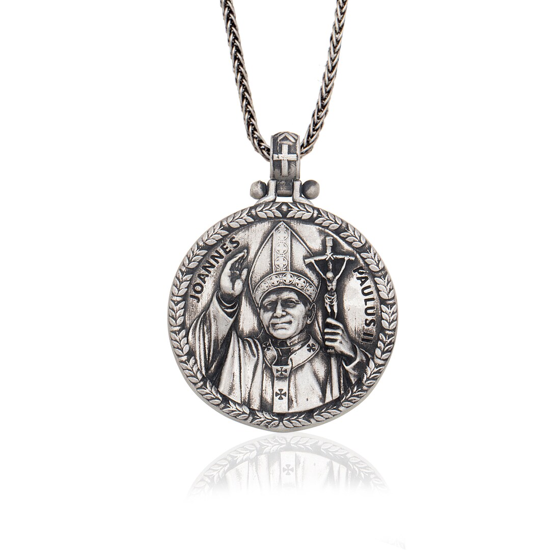 Pope Johannes Paulus Necklace, Christian Accessory, Silver Unisex ...