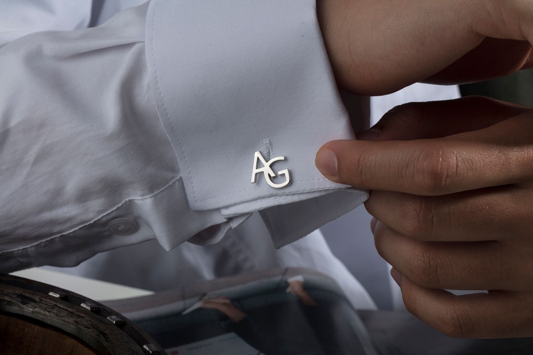 Silver Name Initial Cufflinks for Men, 14K Gold Letter Cufflink ...