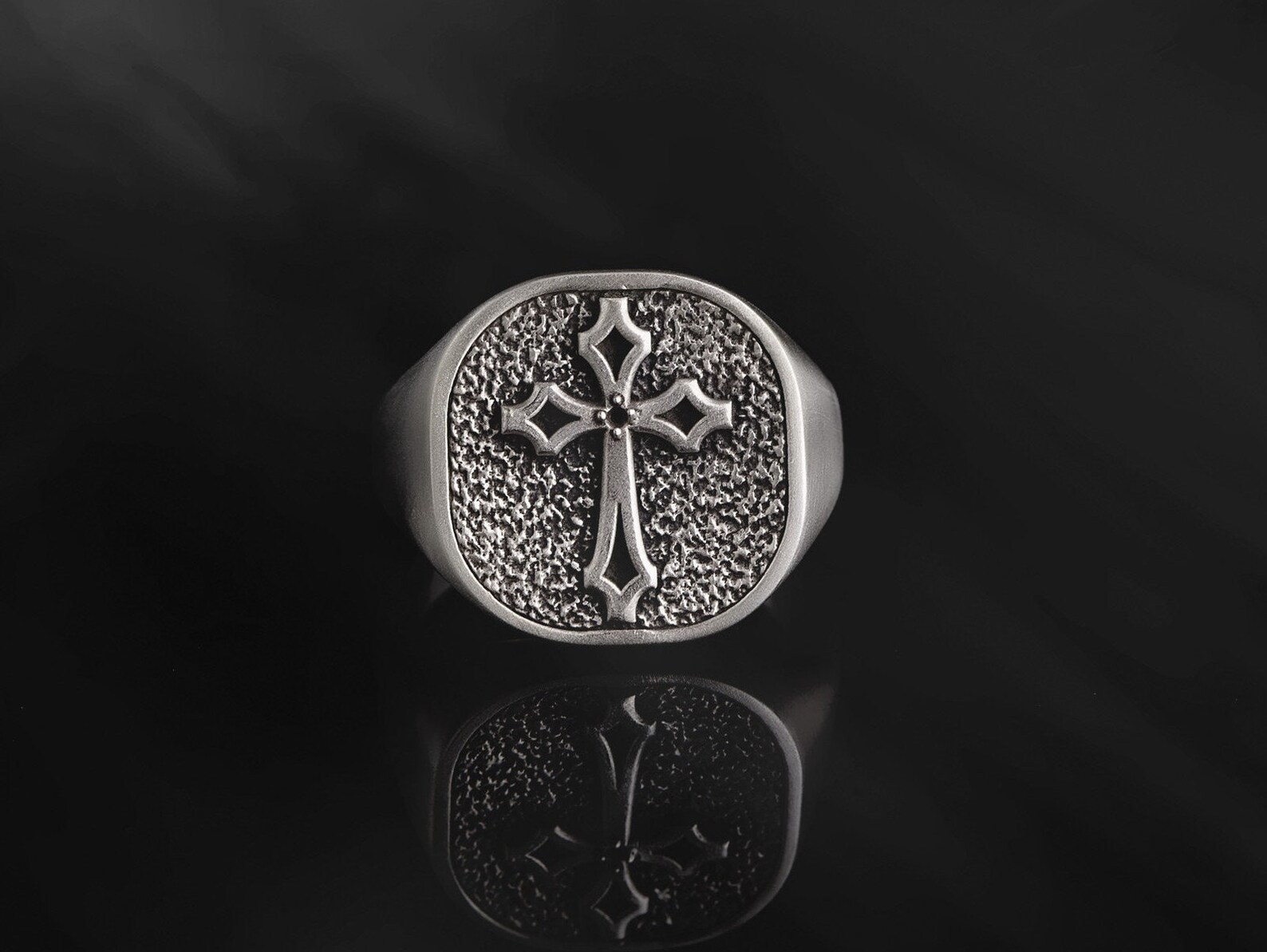 Oxidized Silver Cross Rings, Religious Men Jewelry, Jesus Crucifix Ring ...