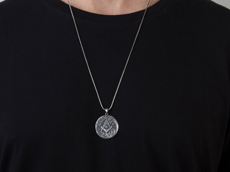 Master Mason Necklace, Freemason Pendant, Sterling Silver Mason Amulet ...