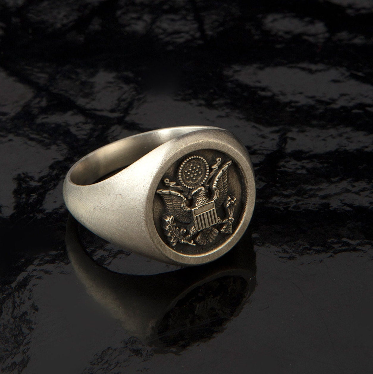 American Flag Ring Silver Signet Man Rings Ring for - Etsy
