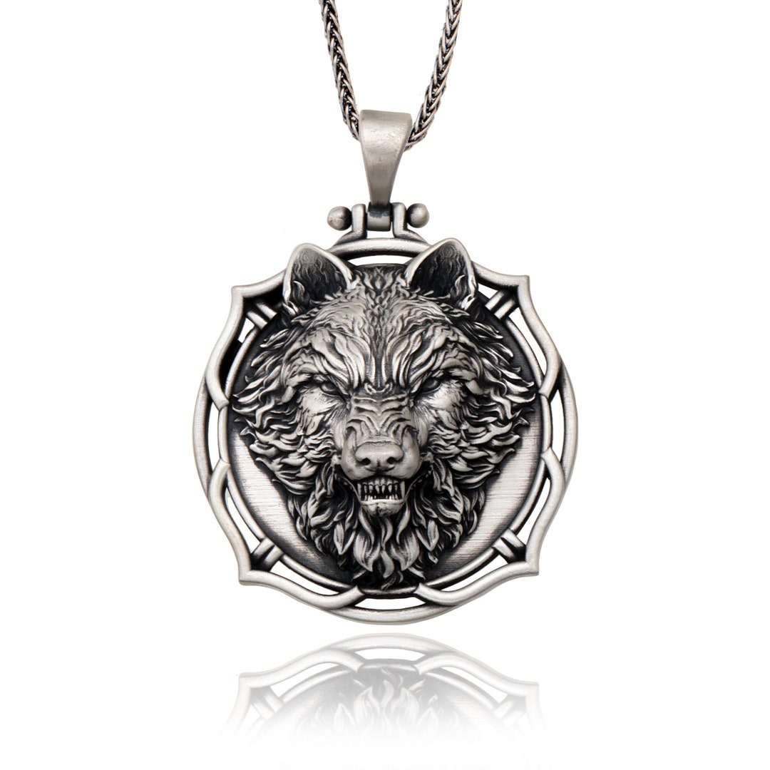 Wilder Wolf Halsketten, Sterling Silber Wolf Anhänger, Tier Halskette ...