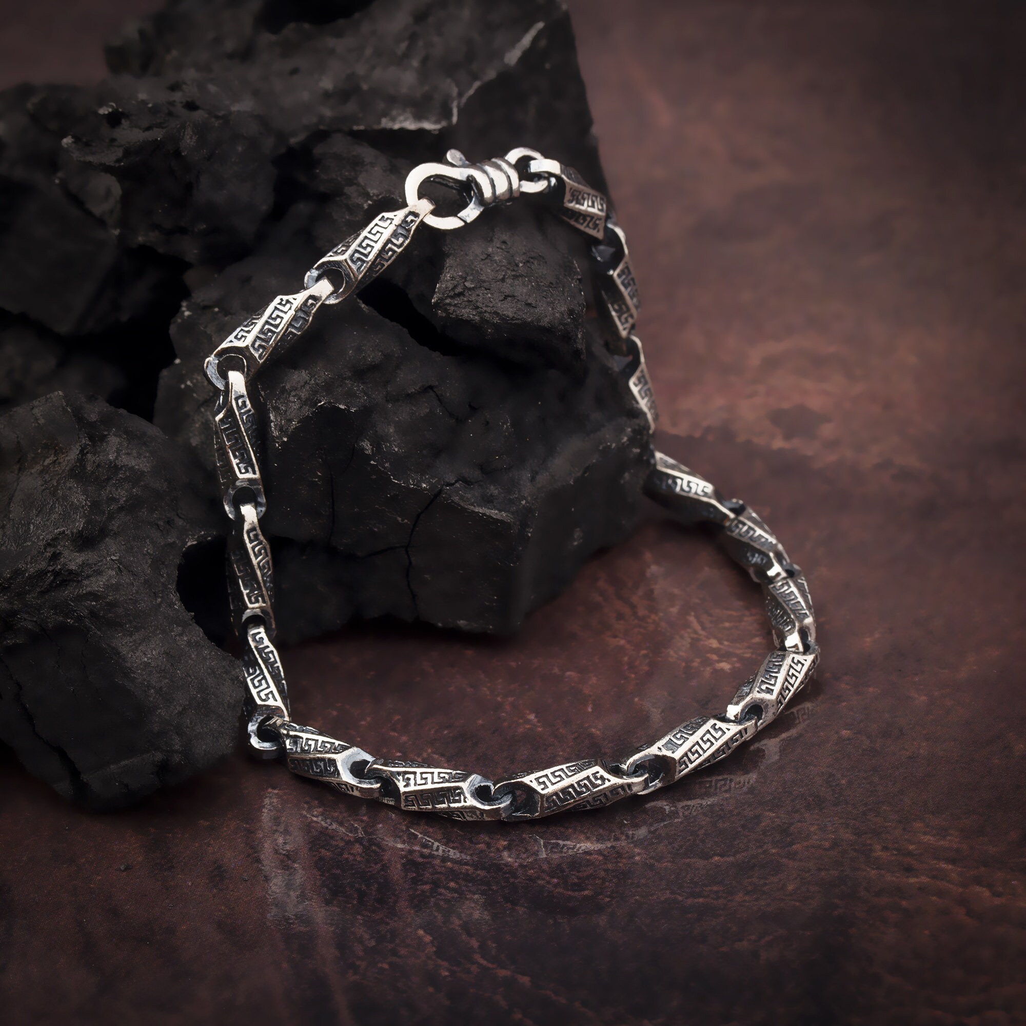 Silver Byzantine Chain Handmade Engraved Chain Bracelets | Etsy