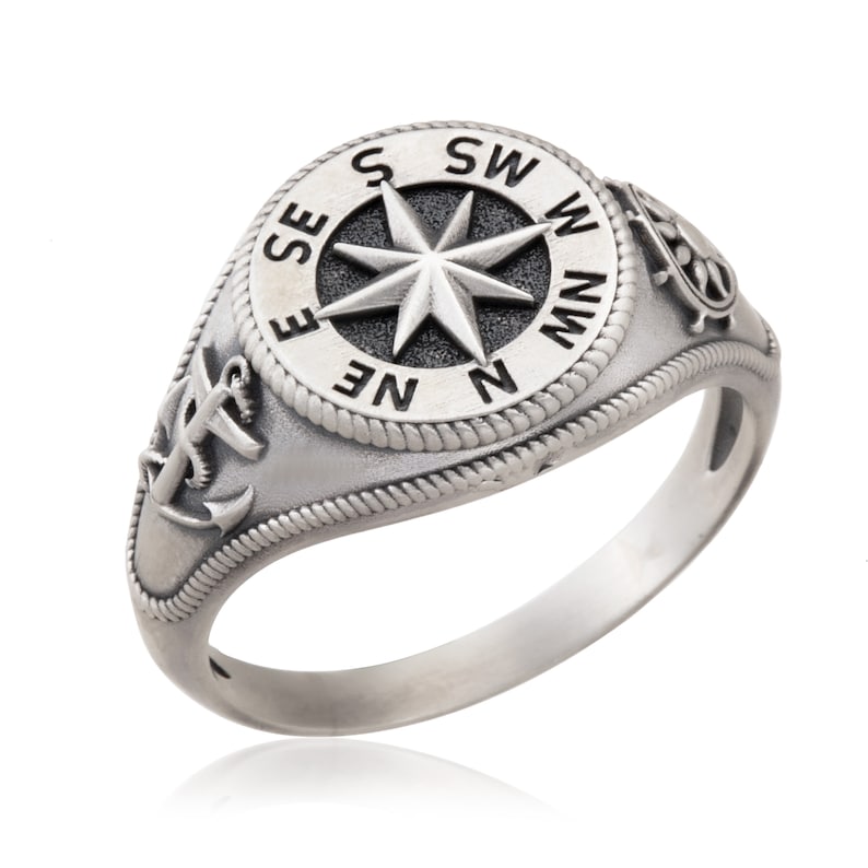 Silver Sailor Man's Compass Ring Ship Wheel Ring Anchor - Etsy