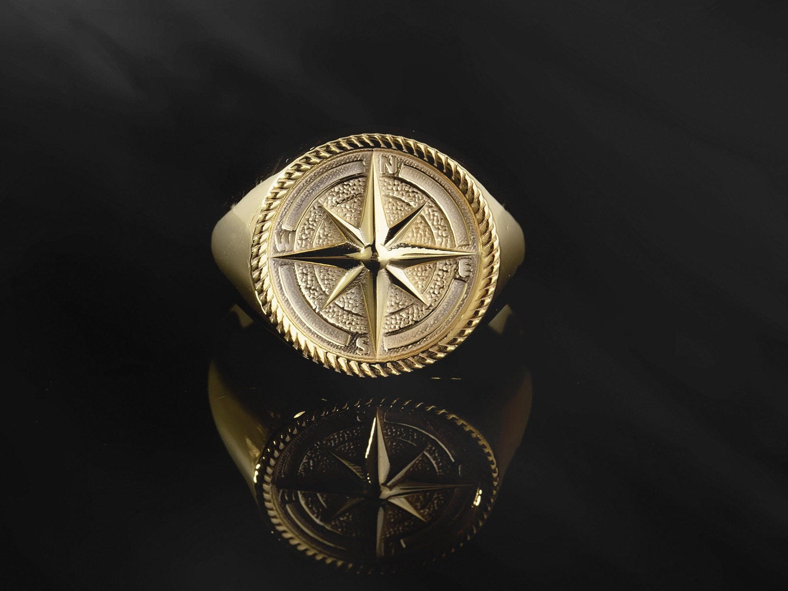 14K Solid Gold Sailor Compass Rings for Men 10K Nautical - Etsy
