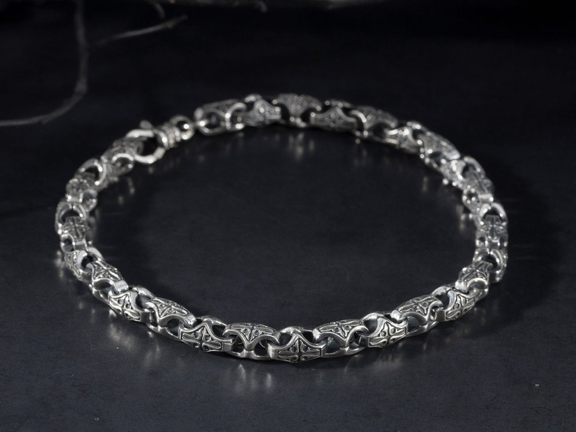 Engraved Handmade Chain Bracelet Sterling Silver Men Chain - Etsy