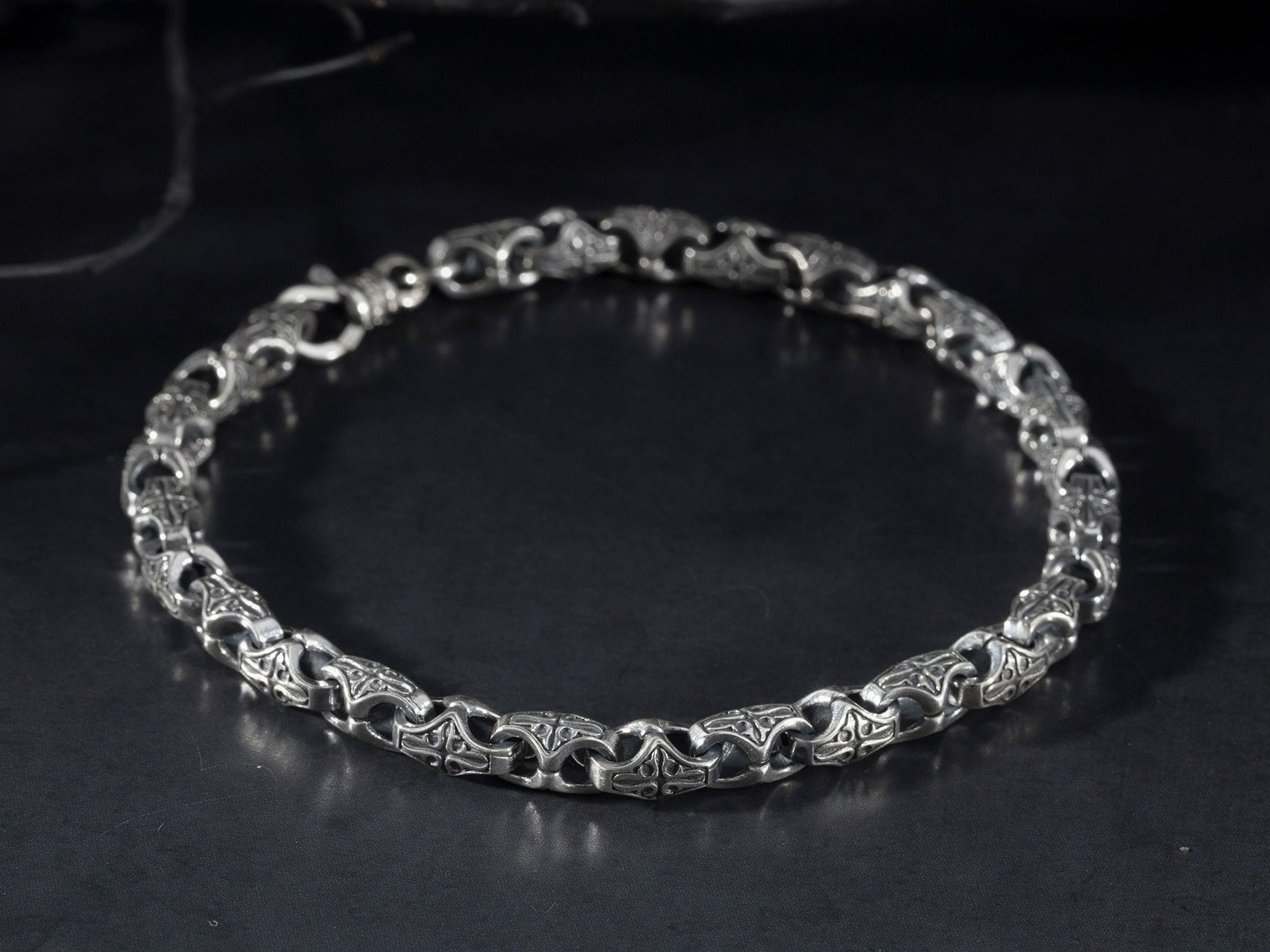 Engraved Handmade Chain Bracelet Sterling Silver Men Chain - Etsy