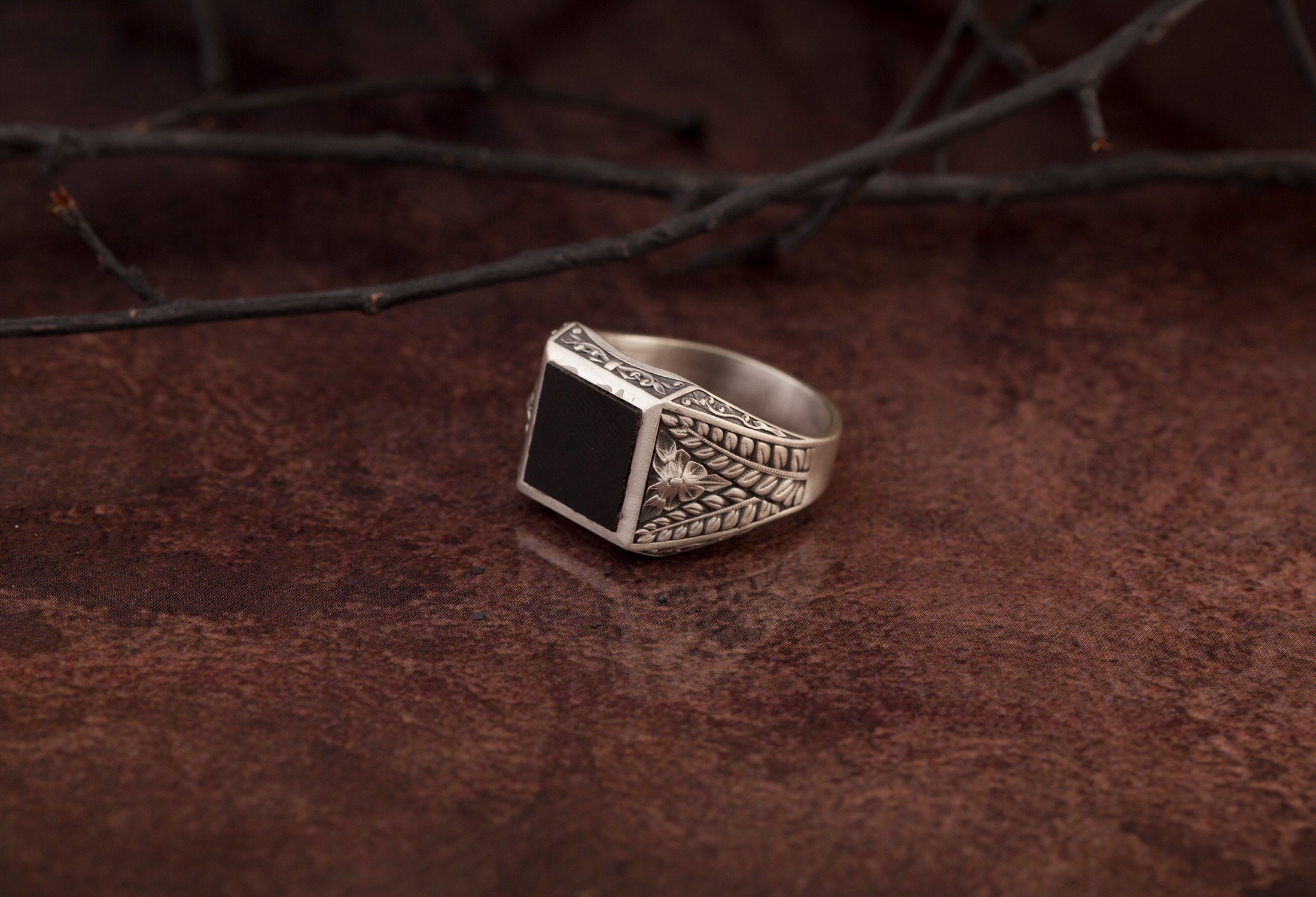 Square Onyx Ring Black Onyx Silver Ring Engagement Ring For | Etsy