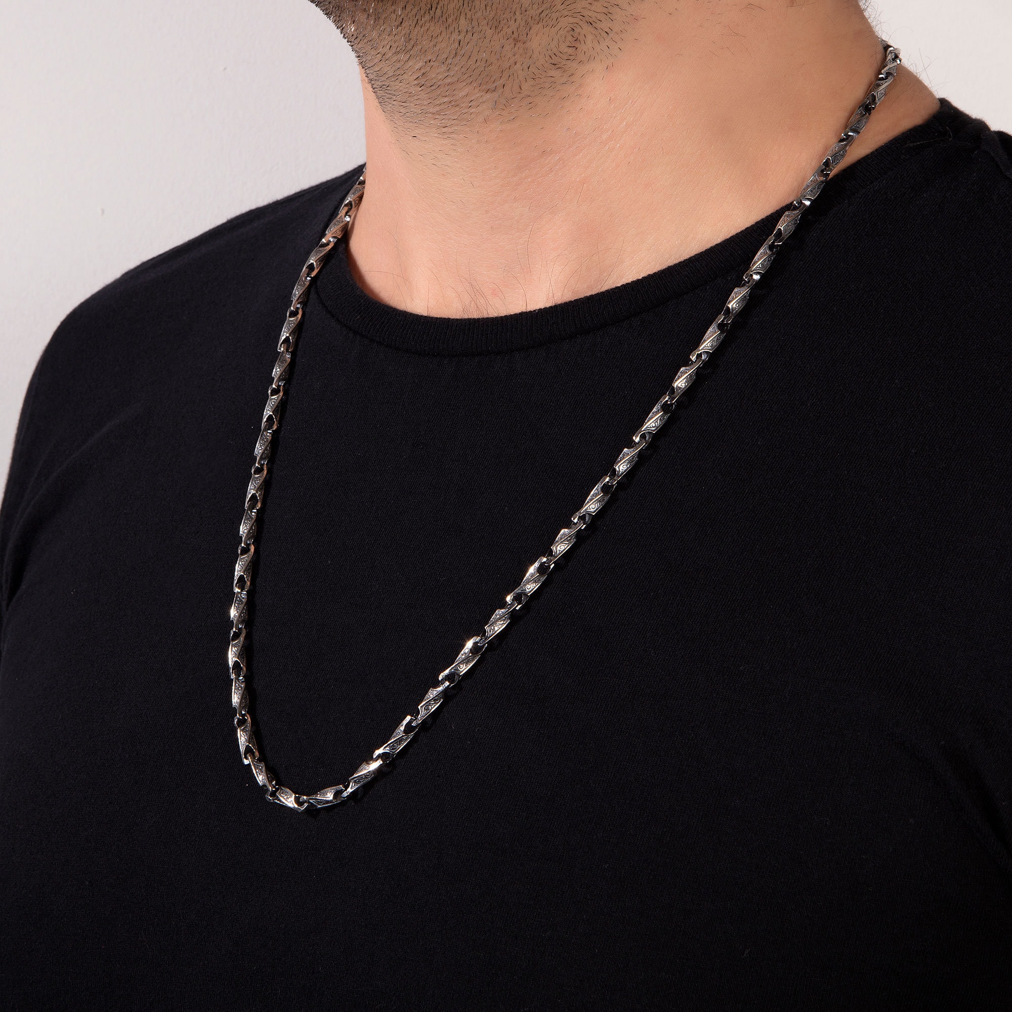Sterling Silver Byzantine Chain Necklace, Aged Finish, Men's Gift - Etsy