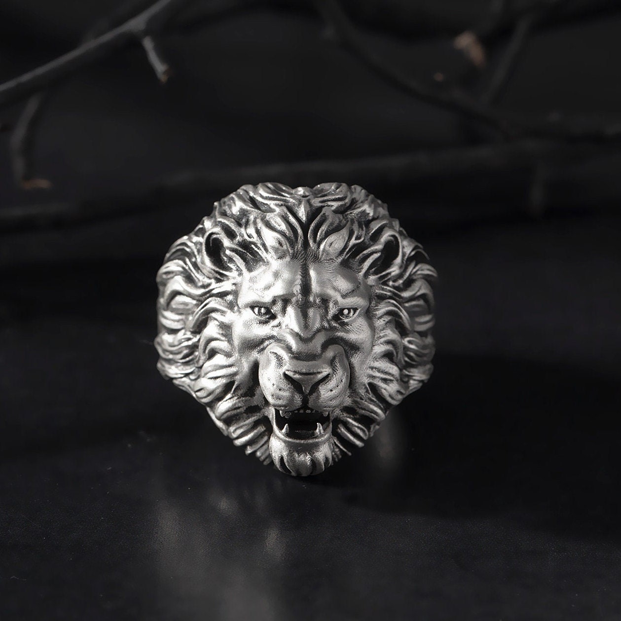 Solid Silver Lion Head Ring, Wild African Lion Ring, Mens Statement ...