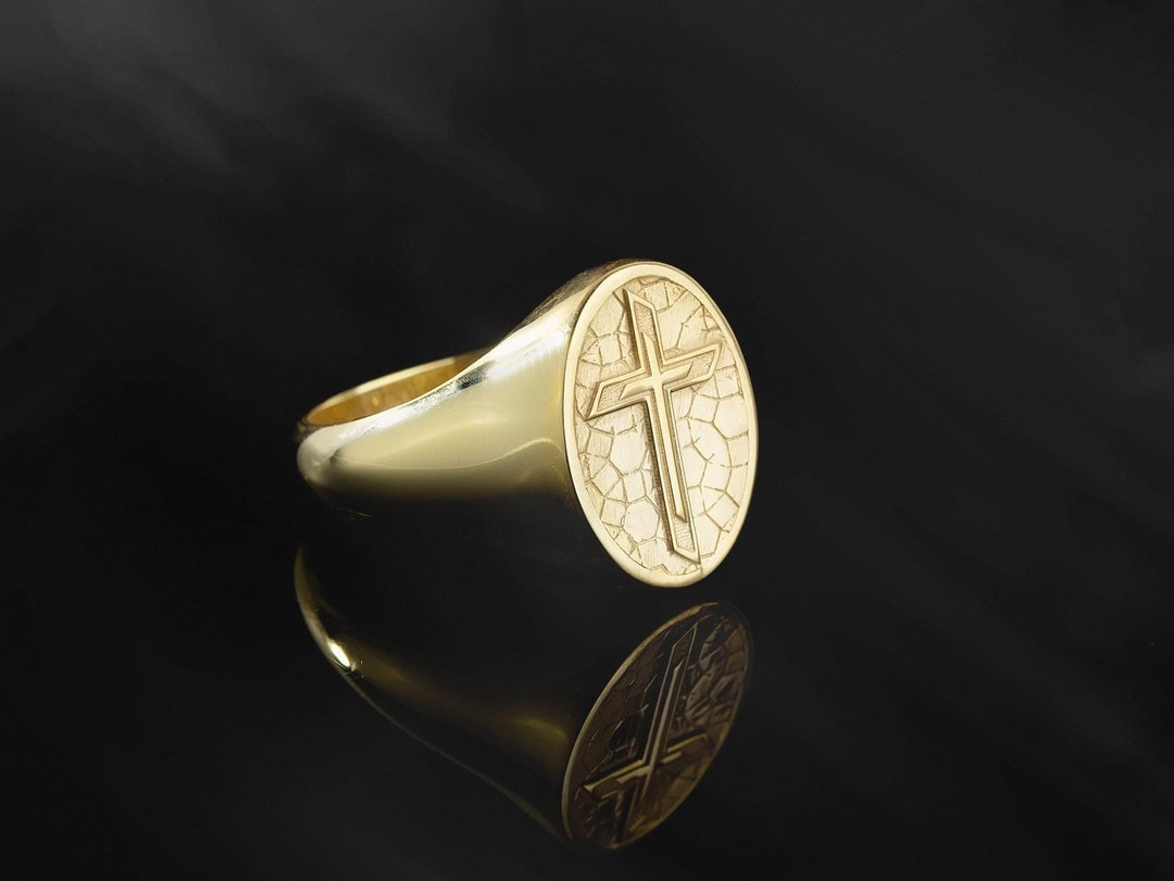 14K Solid Gold Relief Crucifix Ring, 10K Unique Cross Ring, Cross ...
