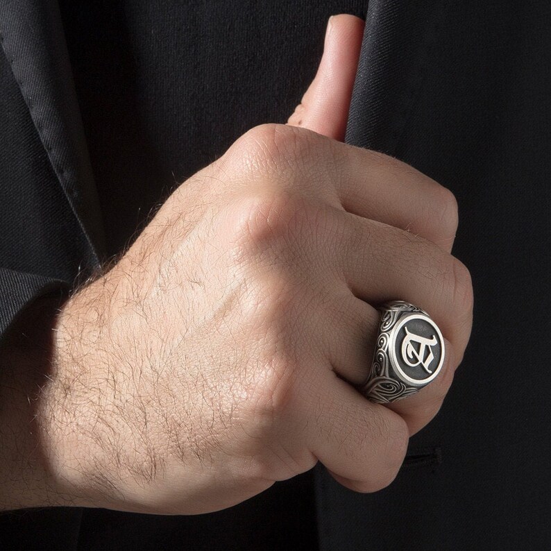 Initial Letter Men Rings Men's Wedding Ring Family | Etsy