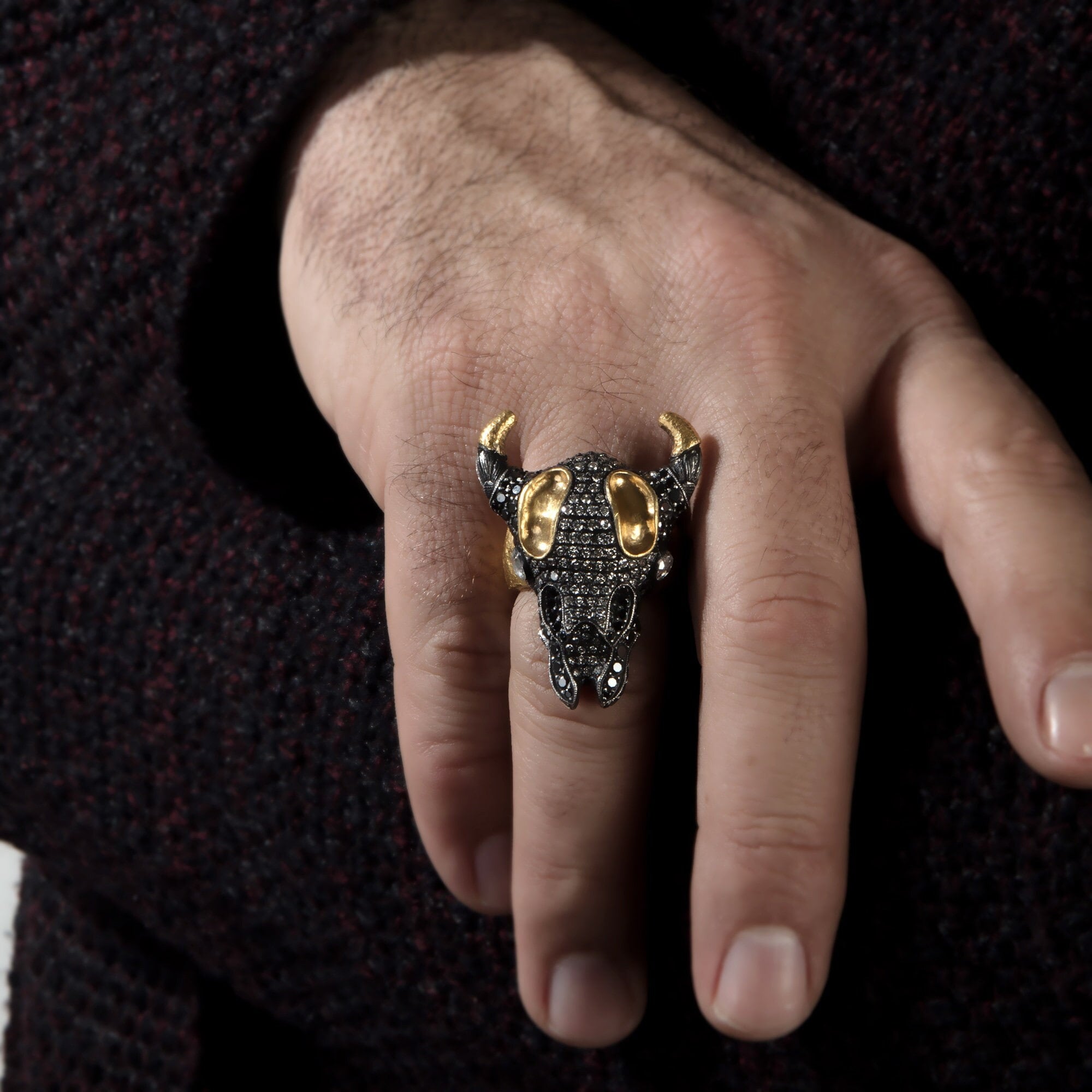 24K Solid Gold Buffalo Skull Ring American Buffalo Rings | Etsy