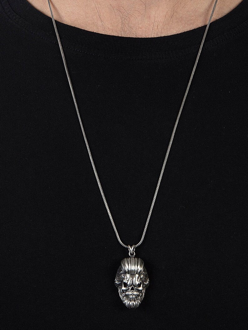 Solid Silver Skull Necklace Skull Pendant Bikers Jewelry | Etsy