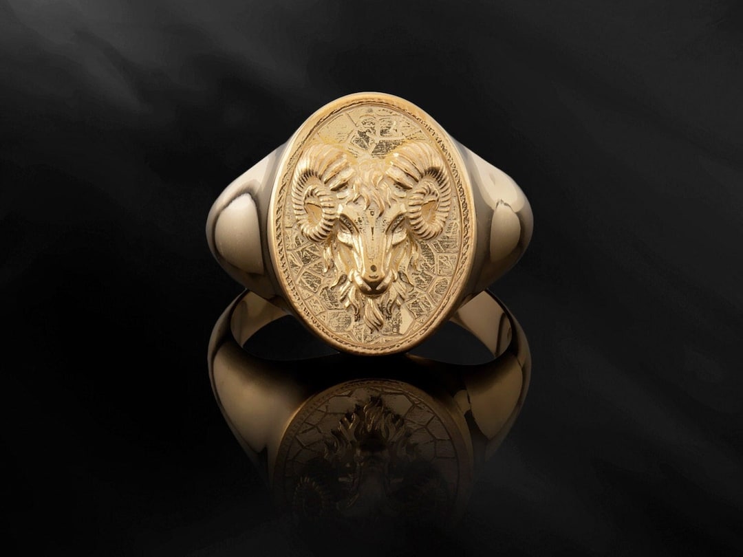 14K Gold Ram Ring for Men, Men's Gold Statement Rings, 18K Solid Gold ...