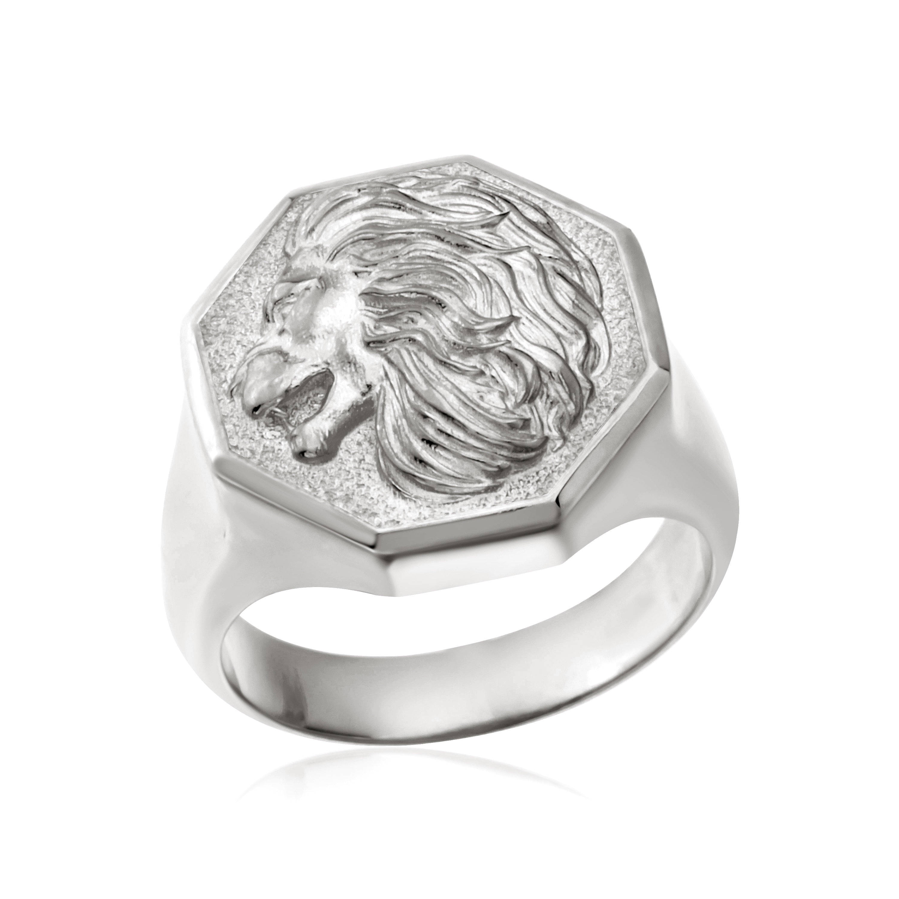 Solid Gold Lion Head Rings, 14K Gold Wild Lion Signet Ring, Gifts for ...