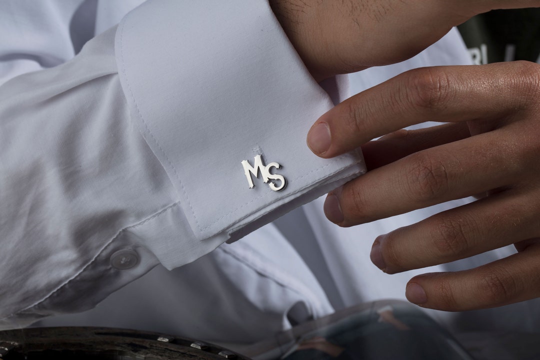 14K Gold Initial Cufflinks for Men, Silver Name Cufflink, Cufflinks for ...