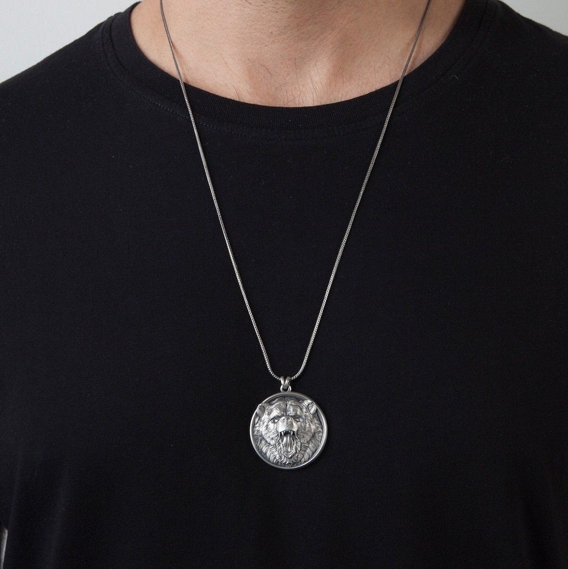 Sterling Silver Bear Pendant Animal Pendants Bear Medallion - Etsy