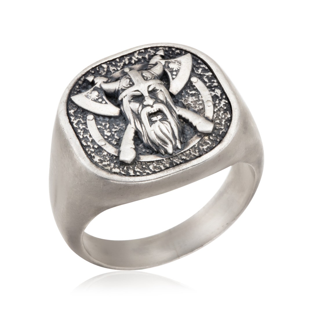 Sterling Silver God Odin Ring, Viking Warrior Statement Rings, Signet ...