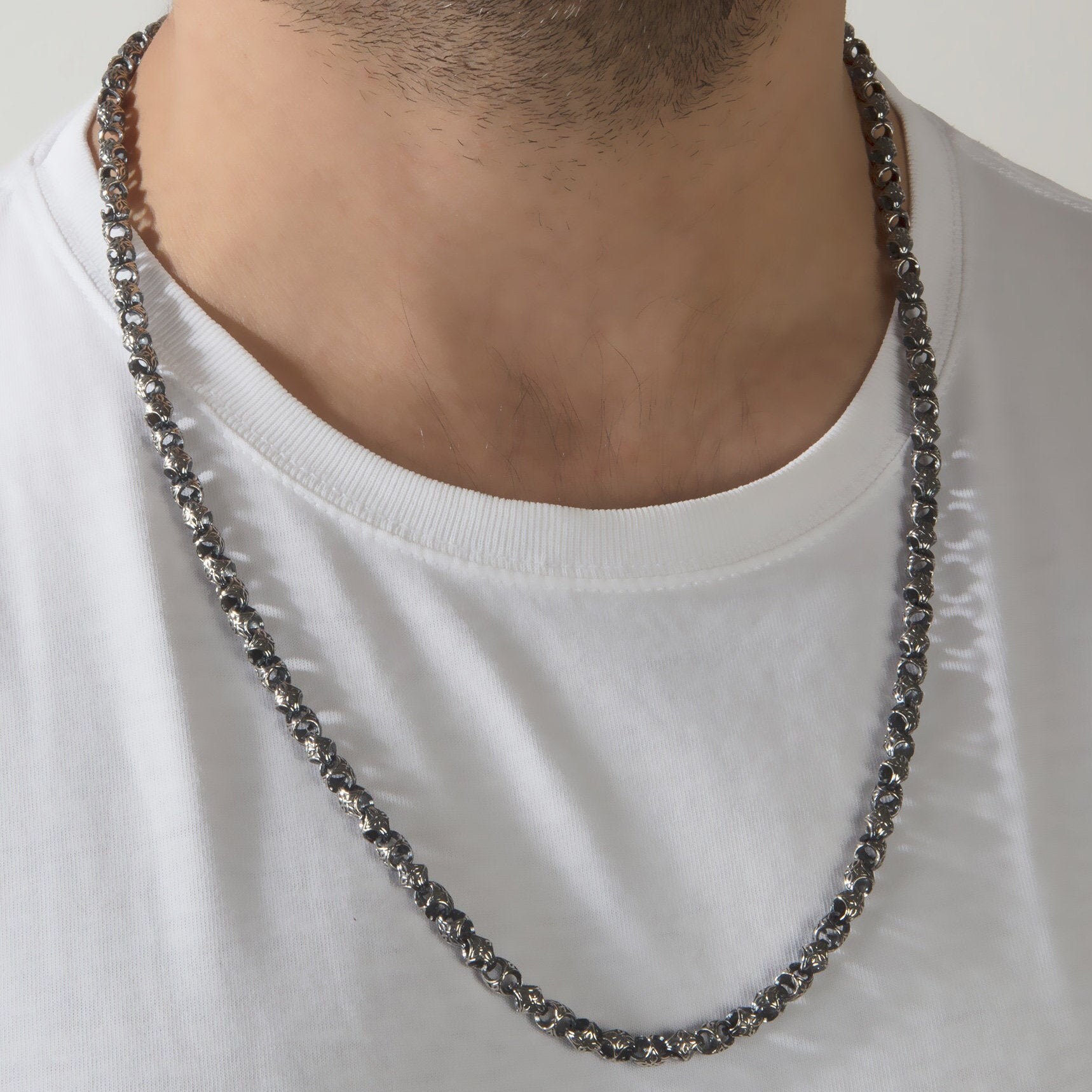 Byzantine Man Chain Necklace Solid Silver Jewelry Gift for - Etsy