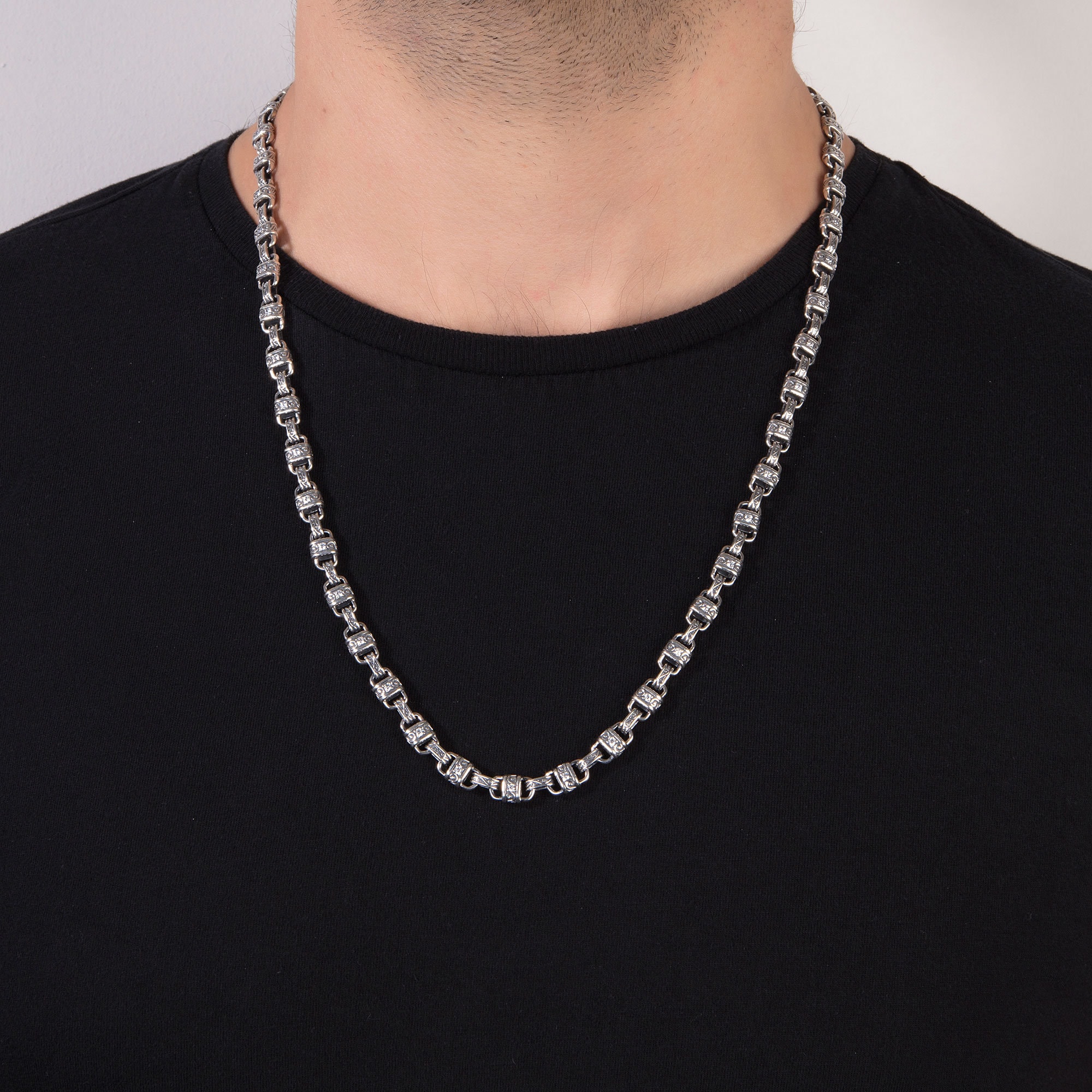 Silver Chunky Chain, Byzantine Chain, Handmade Engraved Chain Necklace ...