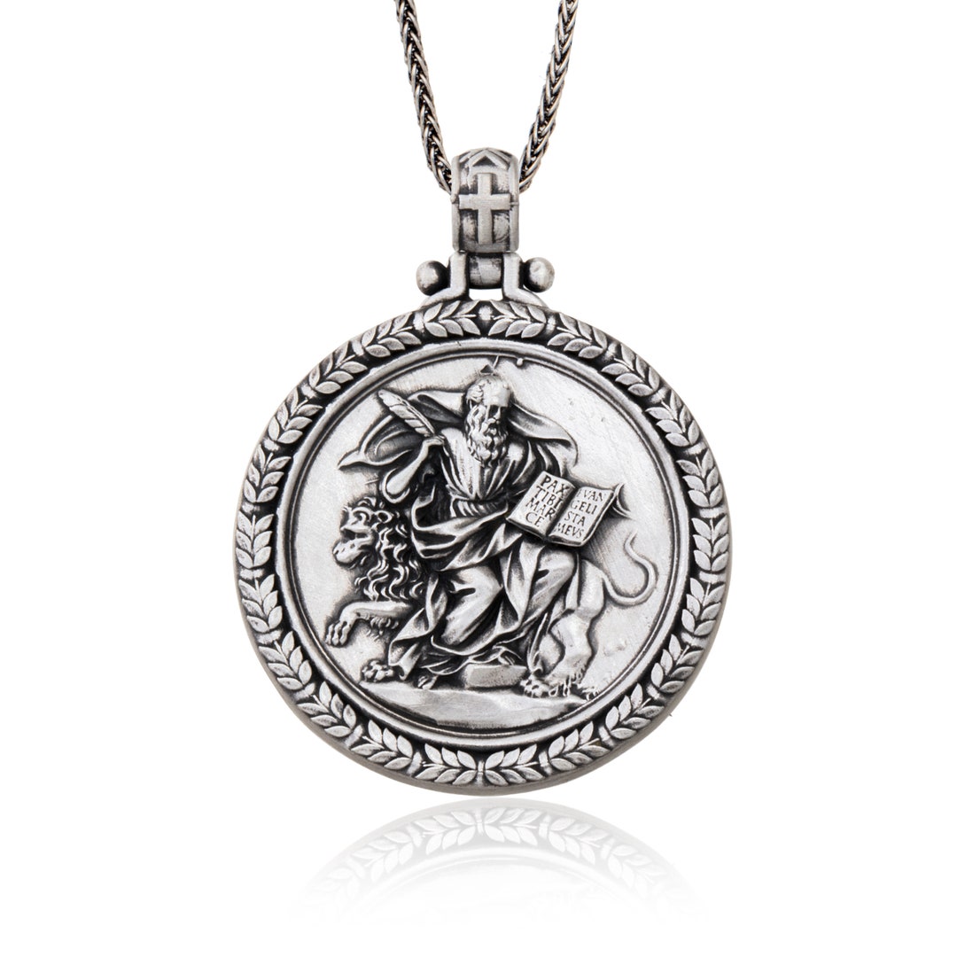 Silver Saint Mark Necklace, Christian Man Jewelry, Saint Mark Pendants ...