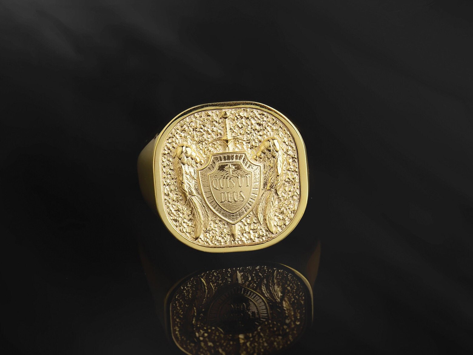 14K Gold St Michael the Archangel Ring, Saint Michael Commander of the ...