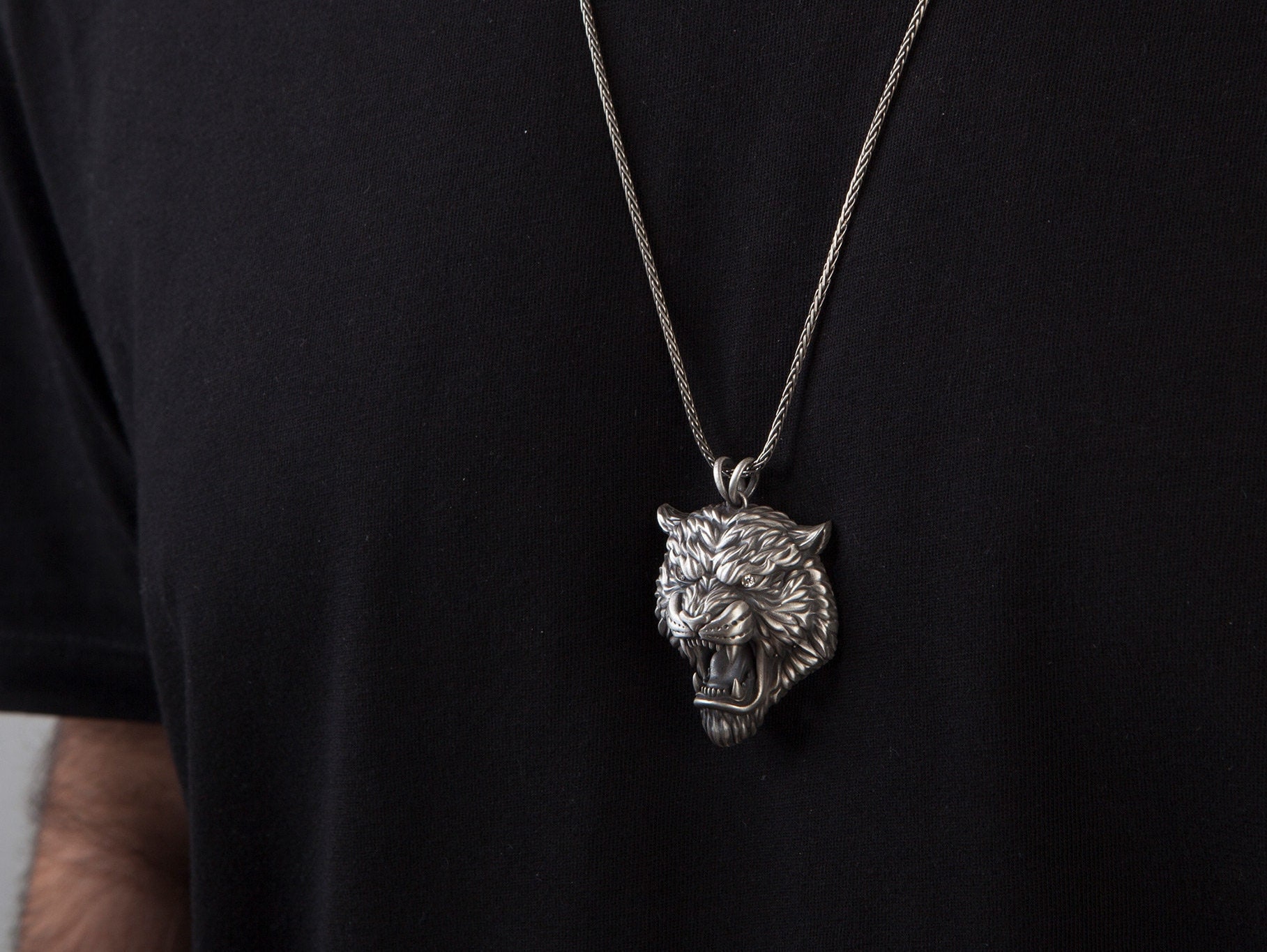 Wild Tiger Necklace Silver Tiger Pendant Animal Pendant Big - Etsy