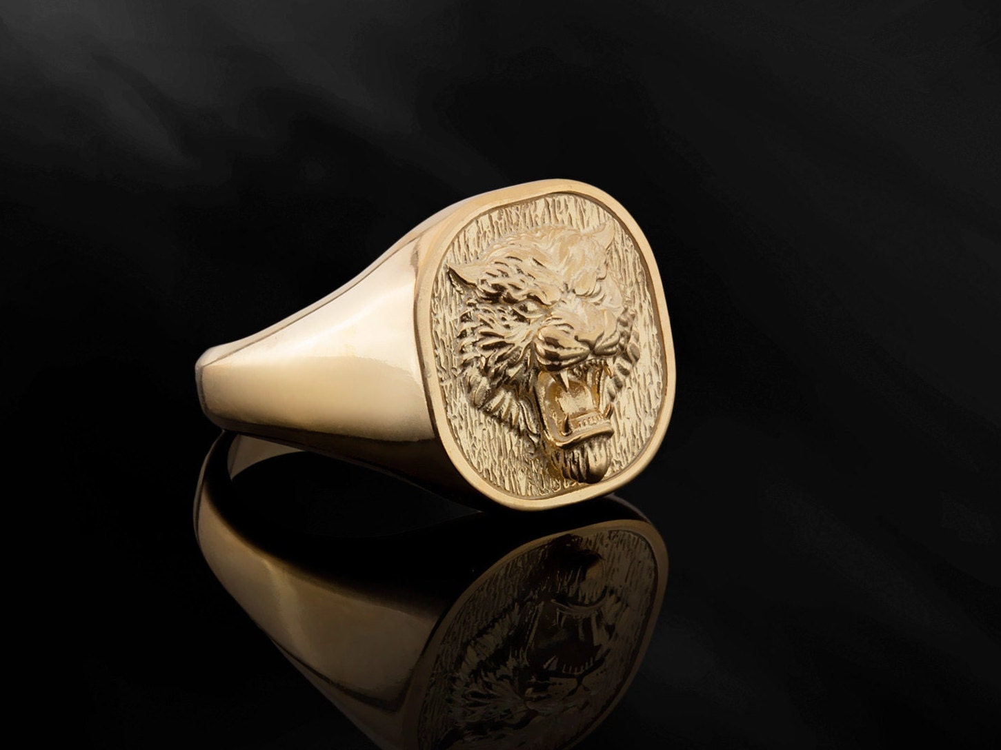 18K Gold Tiger Rings 14K Gold Signet Animal Rings 10K Tiger - Etsy