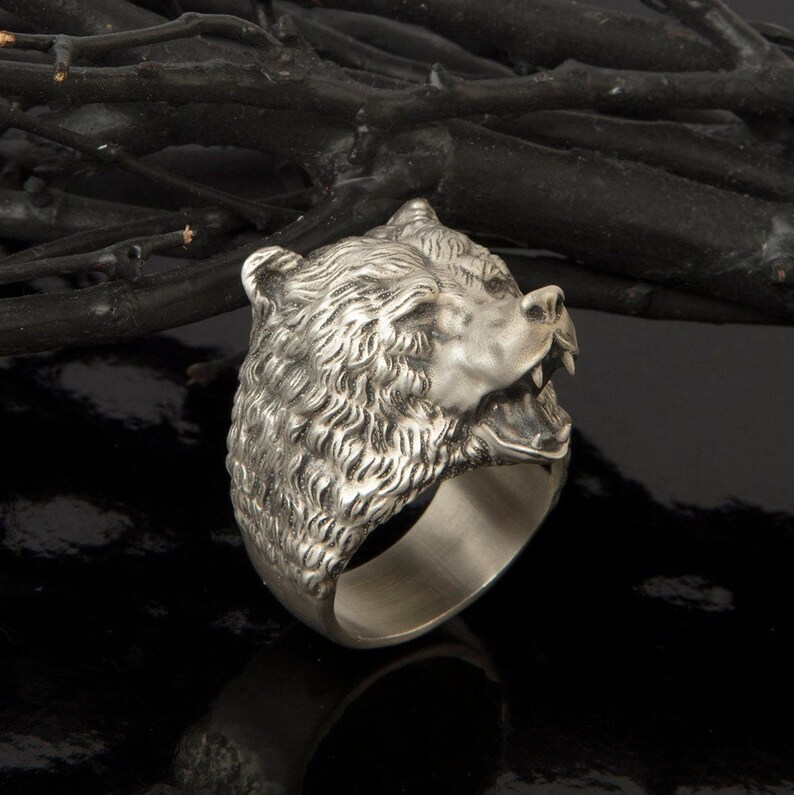 Silver Bear Ring, Wild Angry Bear Ring, Statement Man Ring, Gift for ...